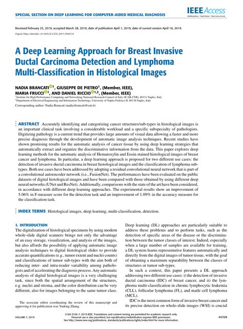 Pdf A Deep Learning Approach For Breast Invasive Ductal Carcinoma Detection And Lymphoma Multi