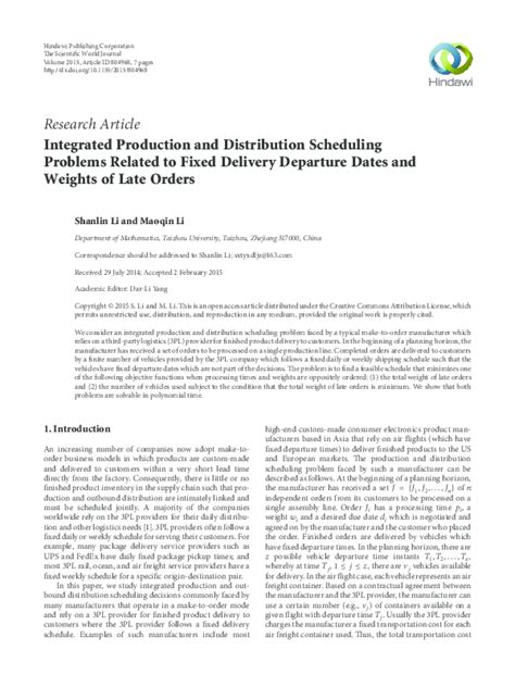 Pdf Integrated Production And Distribution Scheduling With Committed Delivery Dates