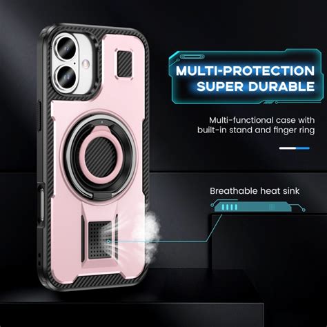 Iphone 16 Plus 링 홀더 카본 파이버 Pc 하이브리드 Tpu 폰 케이스로즈 골드