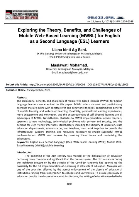 Pdf Exploring The Theory Benefits And Challenges Of Mobile Web Based Learning Mwbl For
