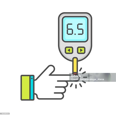 당뇨병 벡터 선형 아이콘 세트입니다 혈액 포도 당 시험입니다 혈당 측정기와 선 스타일 아이콘 손입니다 가정 포도 당 미터 벡터 일러스트입니다 건강 검진에 대한 스톡 벡터