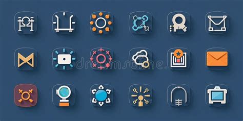 Modern Flat Icon Set Colorful App Design Elements Digital Interface Ui Ux Web Long Icons Media