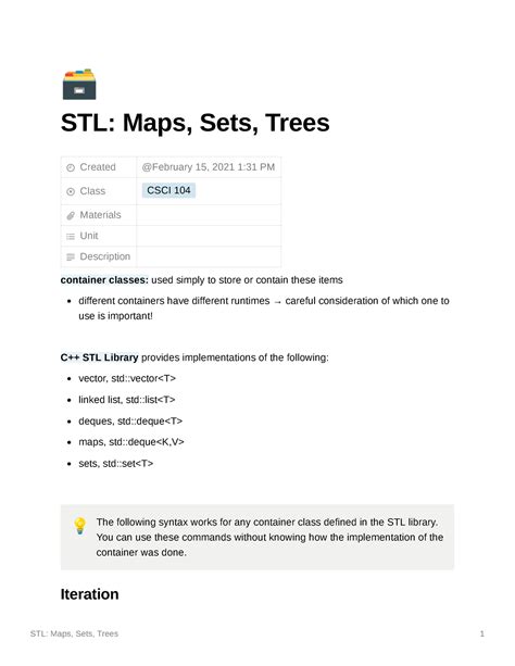 STL Maps Sets Trees C STL Maps Sets Trees Created Class CSCI Materials Unit Description