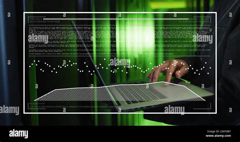 Typing On Laptop Person With Data Analysis Image Over Green Background