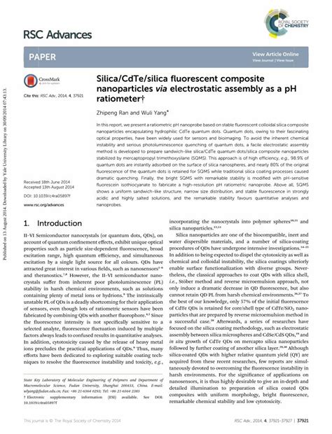 Pdf Silicacdtesilica Fluorescent Composite Nanoparticles Via