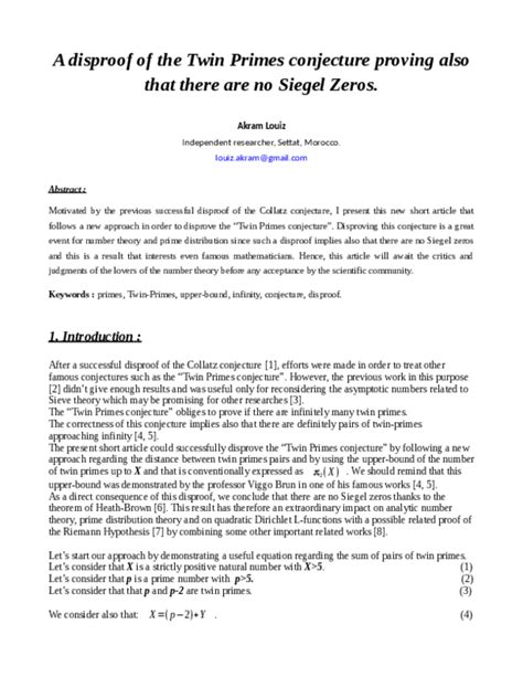 Pdf A Disproof Of The Twin Primes Conjecture Proving Also That There