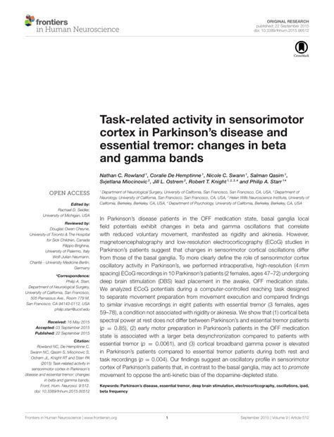 Pdf Task Related Activity In Sensorimotor Cortex In Parkinsons