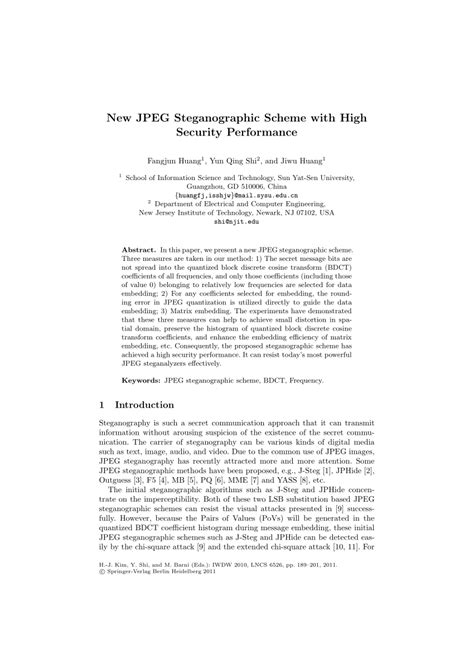 Pdf New Jpeg Steganographic Scheme With High Security Performance