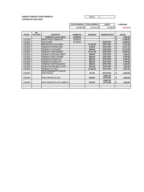 Formato De Caja Chica Pdf