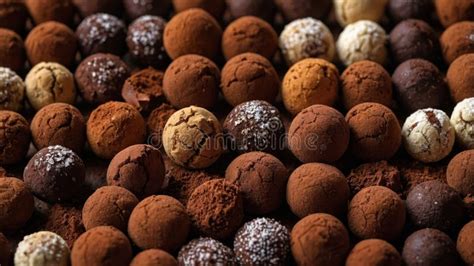 A Close Up Of Assorted Chocolate Truffles Dusted With Cocoa Powder Stock Illustration