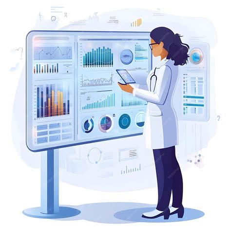 Flat Healthcare Data Analyst Reviewing Glossy Patient Data Concept As A