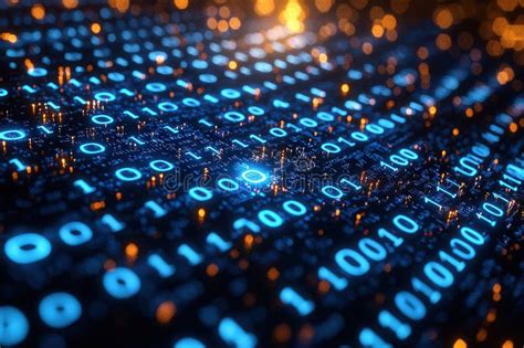 Abstract Digital Background Showing Blue Binary Code With Glowing Circuits Stock Image Image