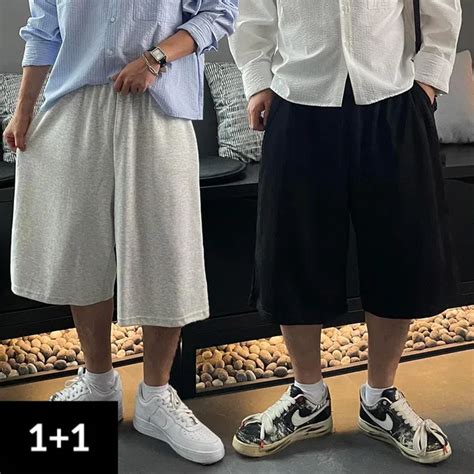 [1 1] 소프트 7부 버뮤다 팬츠 3color 빅사이즈 와이드 면 통큰 회색 여름 밴딩 트레이닝 헬스 반바지