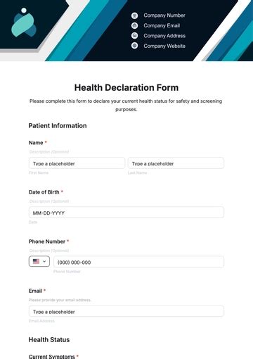 Free Health Declaration Form Template To Edit Online