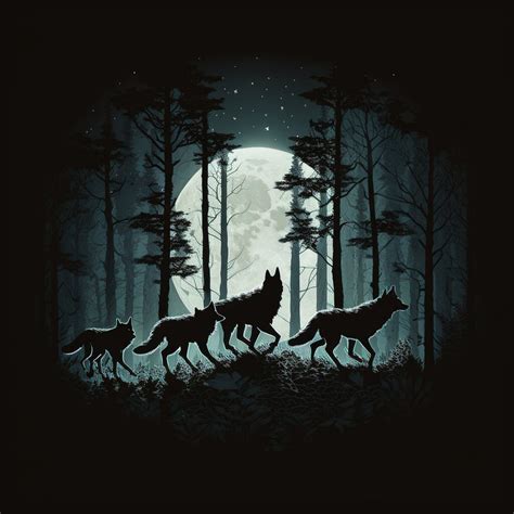 Wolf Pack In Dark Forest Just The Image2 Ai Art Midjourney Etsy