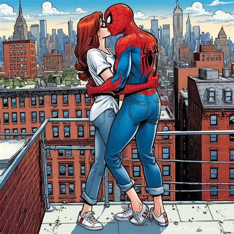 Spider Man Kisses Mary Jane On A Rooftop In New York Stable Diffusion Online