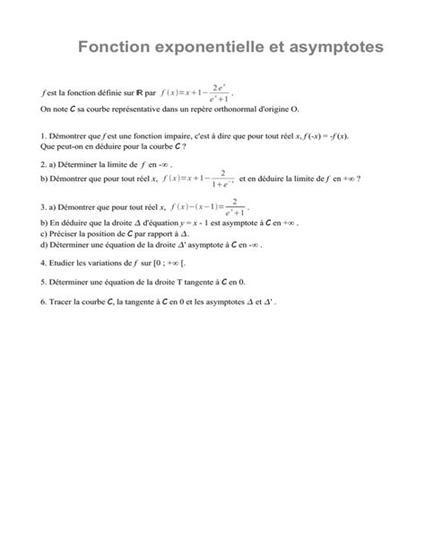 Fonction Exponentielle Et Asymptotes