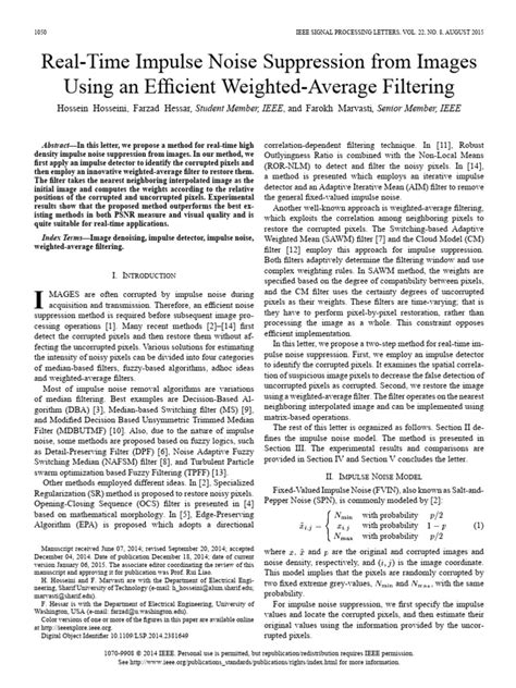 Real Time Impulse Noise Suppression From Images Using An Efficient