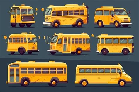 Premium Photo Set School Bus Education Vehicle