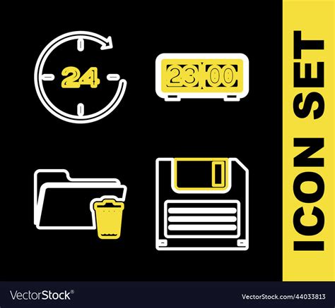 Set Line Retro Flip Clock Floppy Disk Delete Vector Image