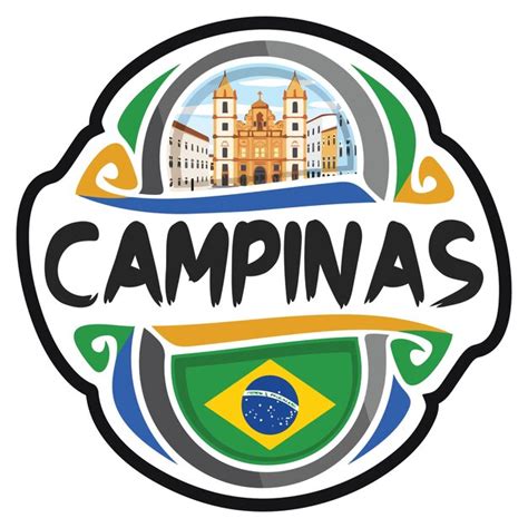 Campinas 브라질 국기 여행 기념품 스티커 스카이 라인 랜드 마크 로고 배지 스탬프 인감 엠블럼 Svg Eps 프리미엄 벡터