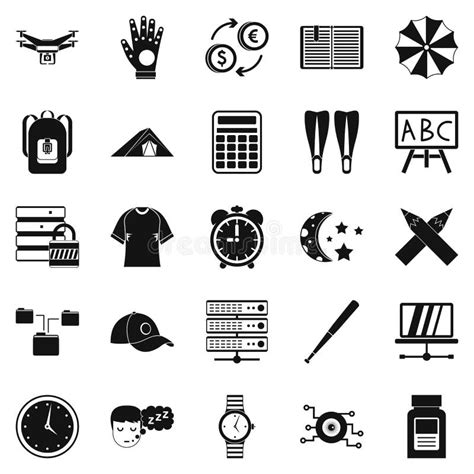 Evening Classes Icons Set Simple Style Stock Vector Illustration Of