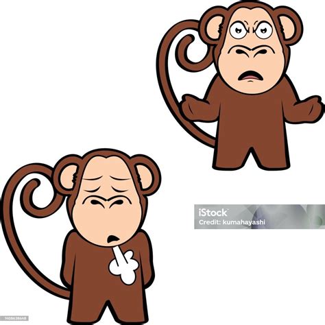 Ilustrasi Paket Ekspresi Kartun Monyet Berdiri Lucu Ilustrasi Stok