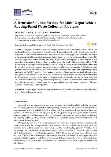 Pdf A Heuristic Solution Method For Multi Depot Vehicle Routing Based Waste Collection Problems