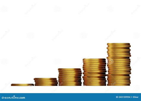Stacks Of Growing Gold Coins 3d Rendering Stock Illustration