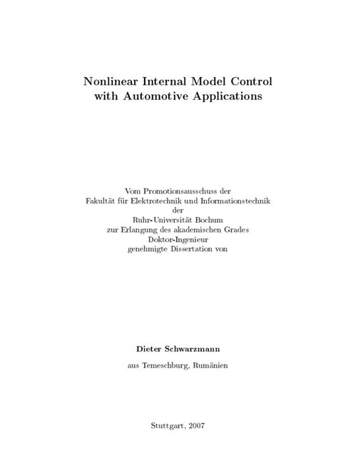 Nonlinear Internal Model Control With Automotive Applications Pdf Control Theory Systems