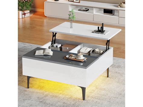 Table Basse Blanche Table Basse Avec éclairage Led Et 1 Tiroir