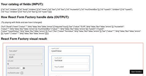 React Form Catalog Examples Codesandbox