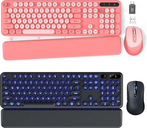 2 Pack Wireless Keyboard And Mouse Typewriter Keyboard With Detachable Wrist Rest
