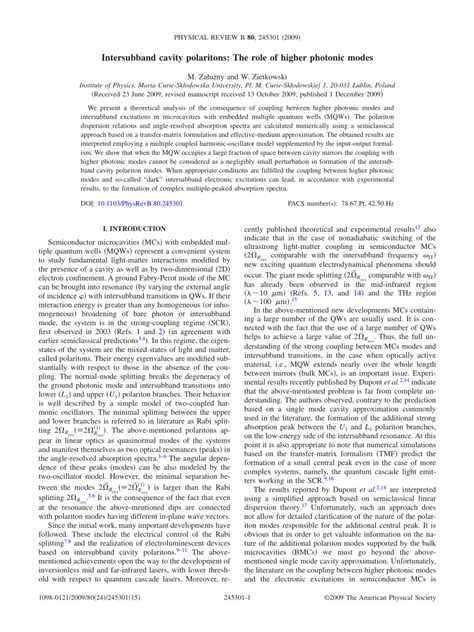Pdf Intersubband Cavity Polaritons The Role Of Higher Photonic Modes