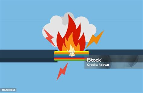 전선이 타거나 손상 된 케이블을 불 태 벡터 일러스트 레이 션 플랫 아이콘 개념에 대한 스톡 벡터 아트 및 기타 이미지 개념 문제 배경 주제 Istock