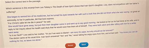 Solved Select The Correct Text In The Passage Which Sentence In This Excerpt From Leo Tolstoy