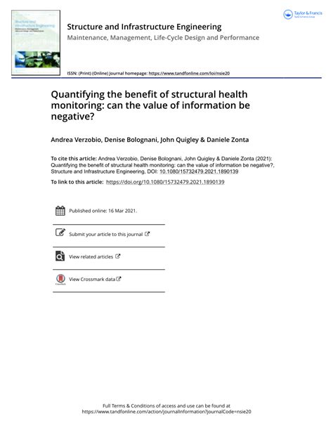 Pdf Quantifying The Benefit Of Structural Health Monitoring Can The Value Of Information Be