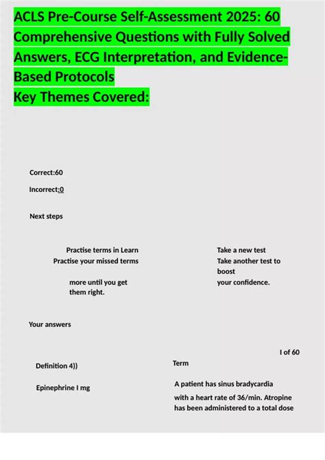 Acls Pre Course Self Assessment 2025 60 Comprehensive Questions With Fully Solved Answers Ecg