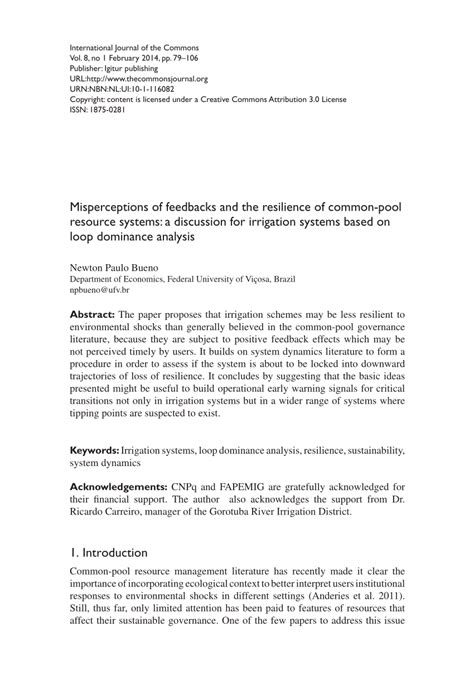 Pdf Misperceptions Of Feedbacks And The Resilience Of Common Pool Resource Systems A