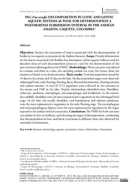 Pdf Pig Sus Scrof Decomposition In Lotic And Lentic Aquatic Systems