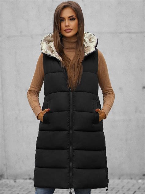 Ženski Obojestransky Brezrokavnik S Kapuco črno Zlata Ozonee O H1121 99z Ozonee