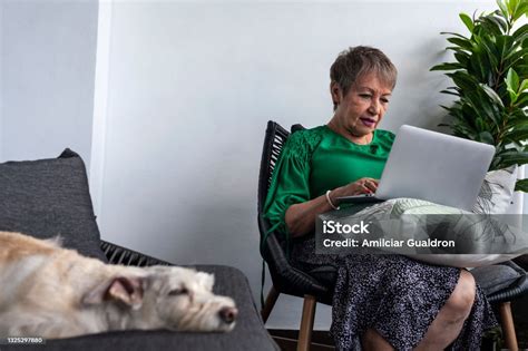 70세의 라티나 할머니가 화상 통화를 통해 손자손녀들과 대화를 나누다 라틴 아메리카 히스패닉 민족에 대한 스톡 사진 및 기타 이미지 라틴 아메리카 히스패닉 민족 말하기