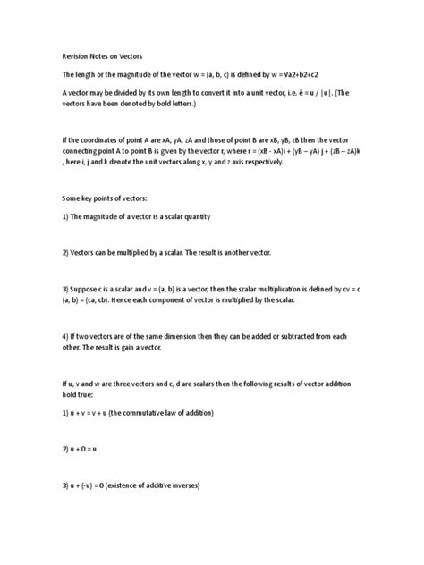 revision notes on vector pdf scalar mathematics euclidean vector