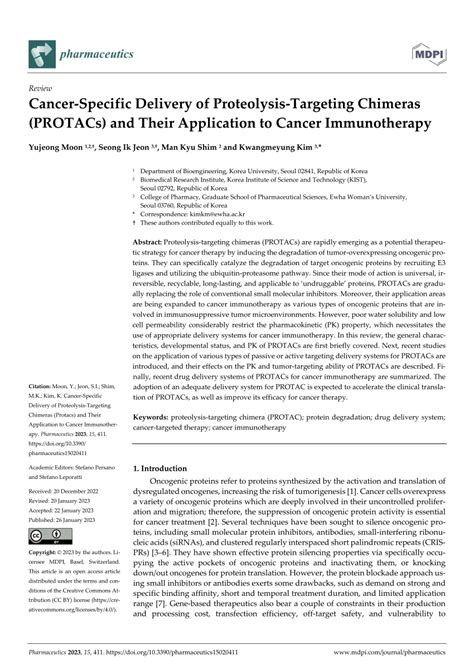 Pdf Cancer Specific Delivery Of Proteolysis Targeting Chimeras Protacs And Their Application