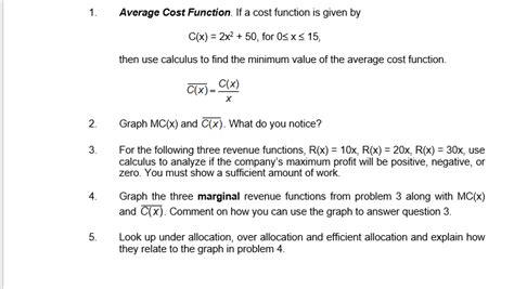 Solved 1 Average Cost Function If A Cost Function Is Given