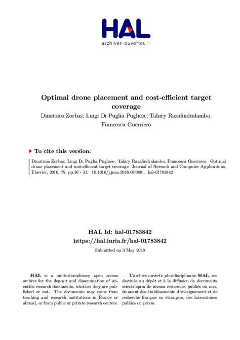 Pdf Optimal Drone Placement And Cost Efficient Target Coverage