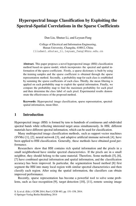 Pdf Hyperspectral Image Classification By Exploiting The Spectral