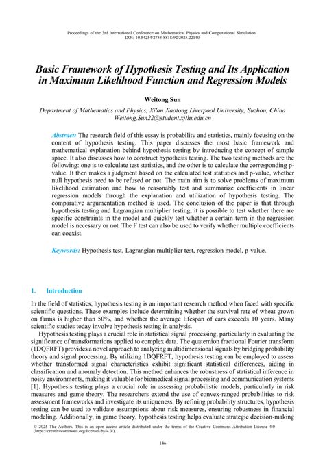 Pdf Basic Framework Of Hypothesis Testing And Its Application In Maximum Likelihood Function
