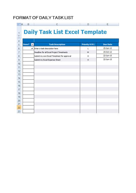 Daily Work Task List Template E A Awesome Intended For Daily Task List Template