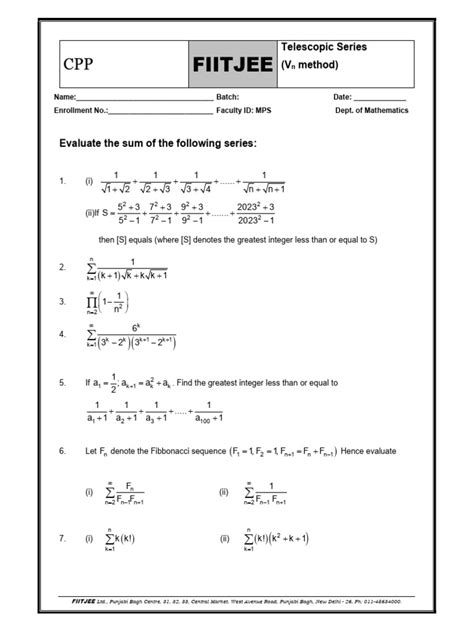 sequence and series summation by v n method and miscellaneous pdf